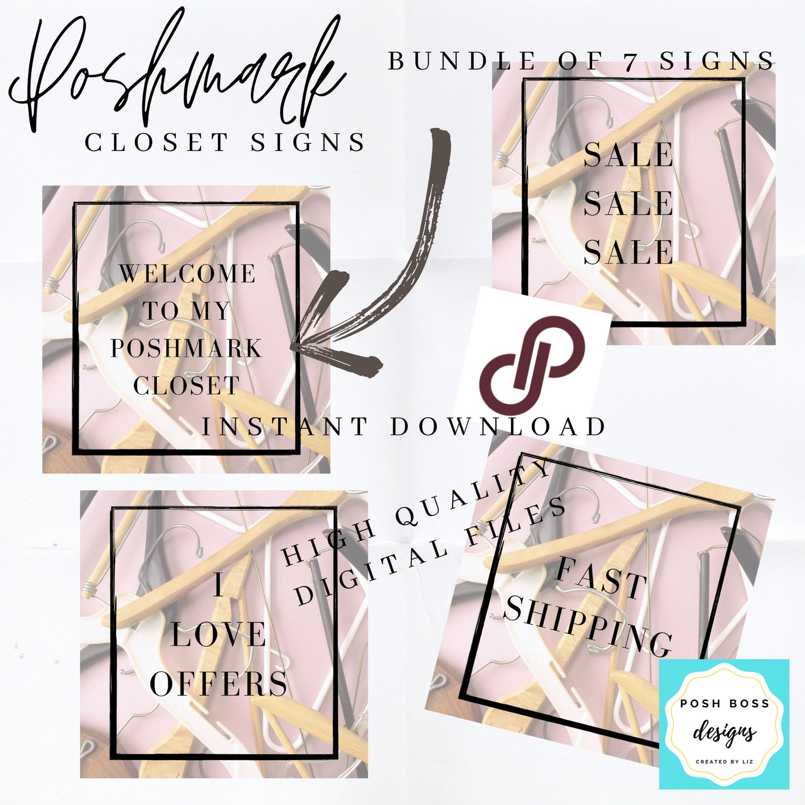 Poshmark Closet Signs Set of 8 Poshmark Media Poshmark - Etsy