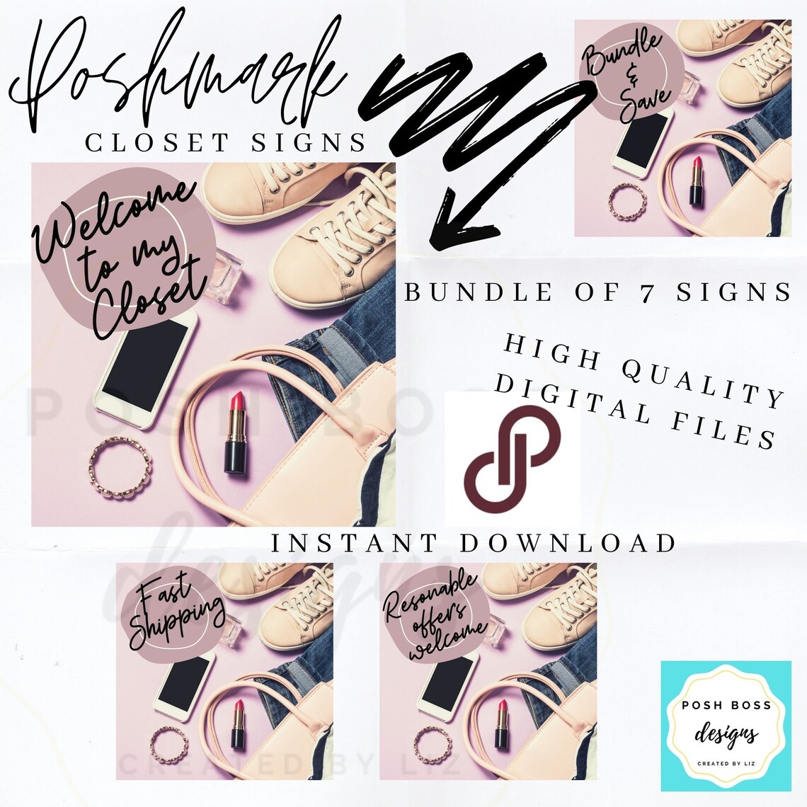 Poshmark Closet Signs Set of 7 Poshmark Media Poshmark - Etsy