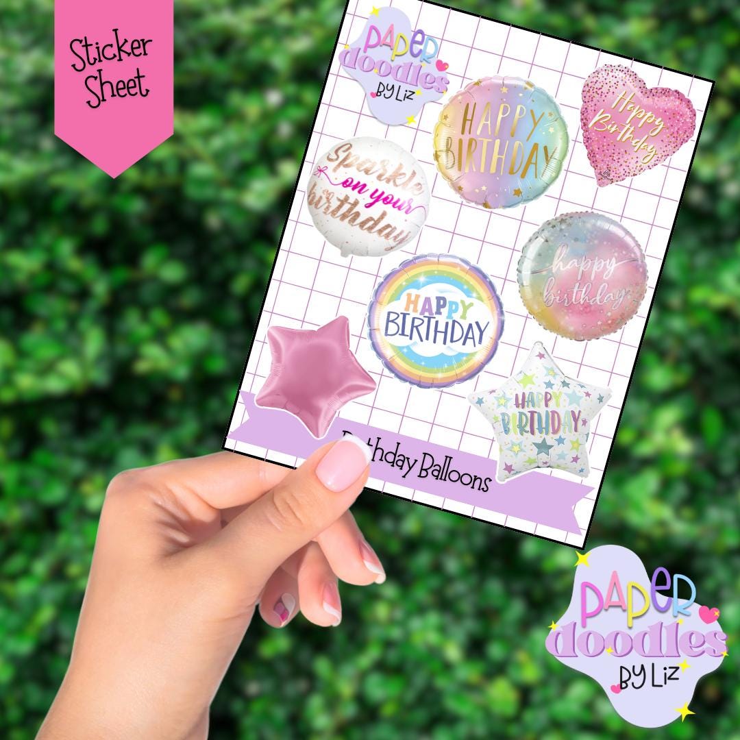 Birthday Balloons Sticker Sheet, Sticker Set, Birthday, Celebration ...