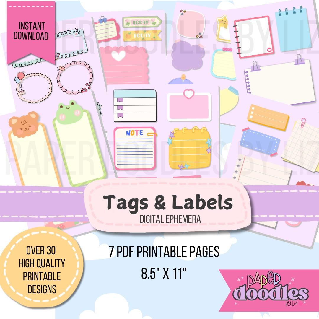 Printable Tags and Notes File, Tags, Notes, and Bookmarks, Printable ...