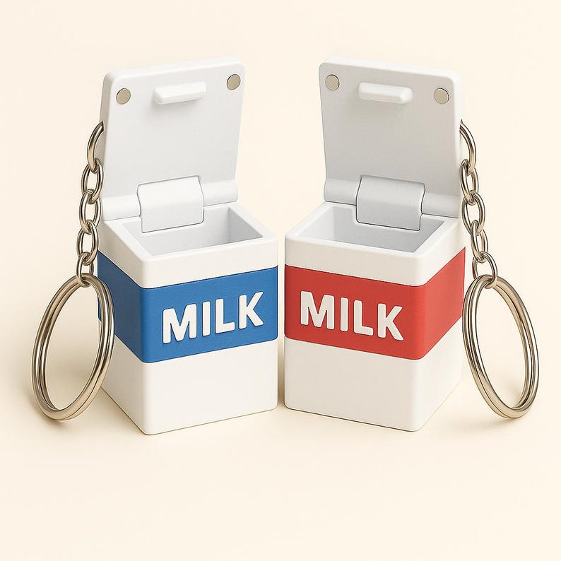 Retro Milk Carton Pill Holder Keychain – 3D Printed Mini Container for ...