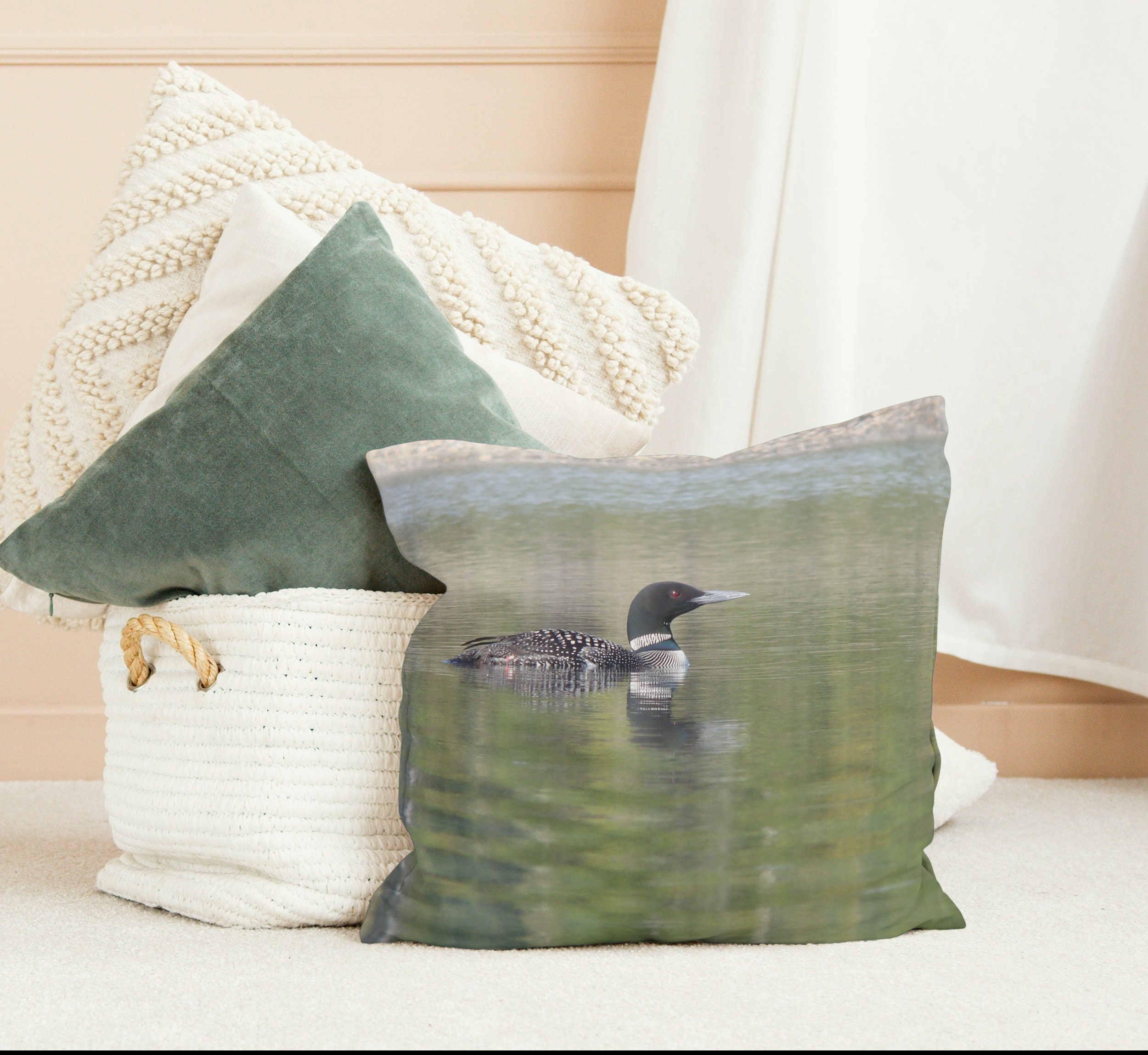 Sage Green Pillow Covers for Your Lake House Decor, Duck Pillows, Loon ...