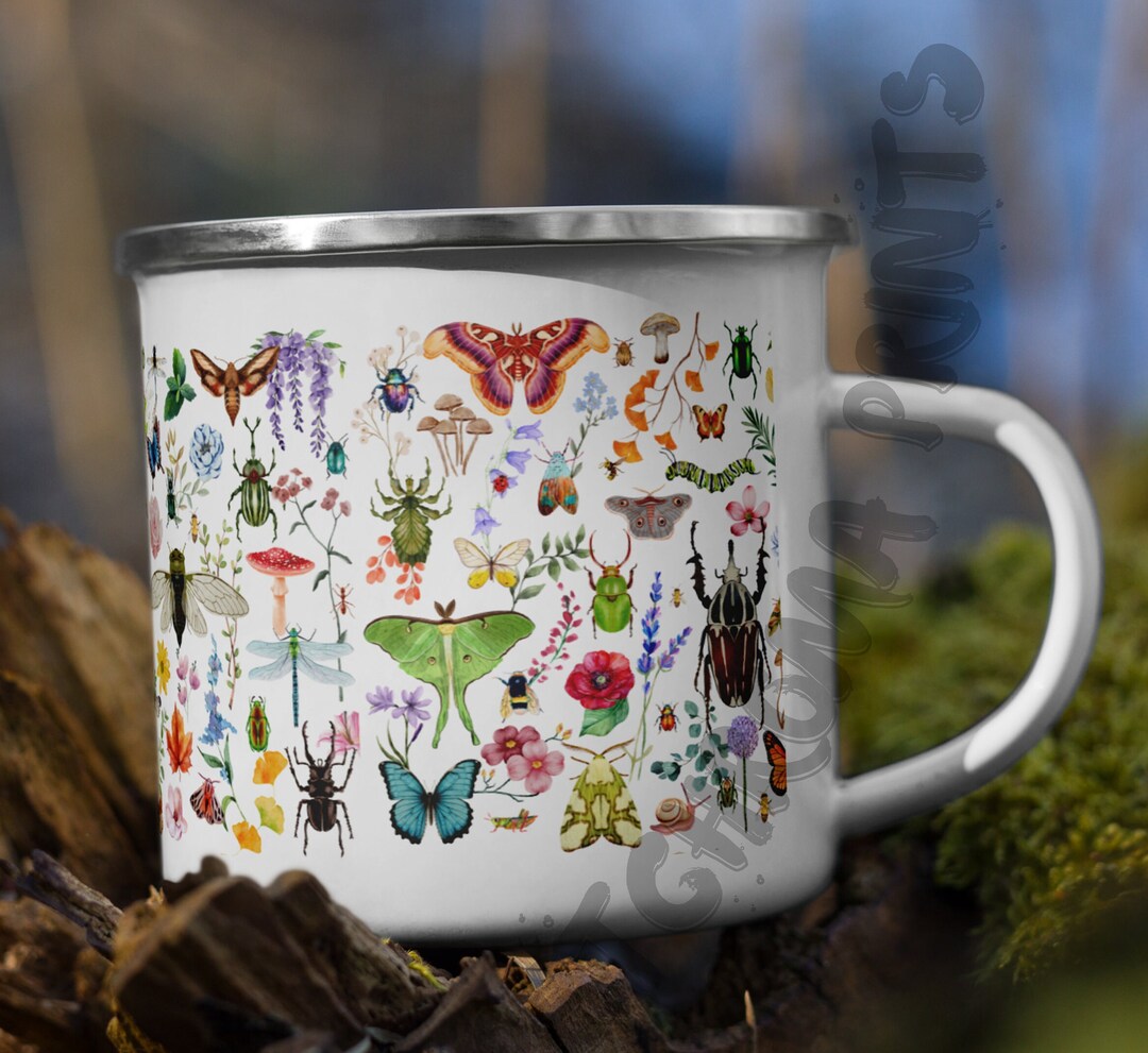 Cute as a Bug Enamel Metal Mug! Watercolor Insects, Beetles ...