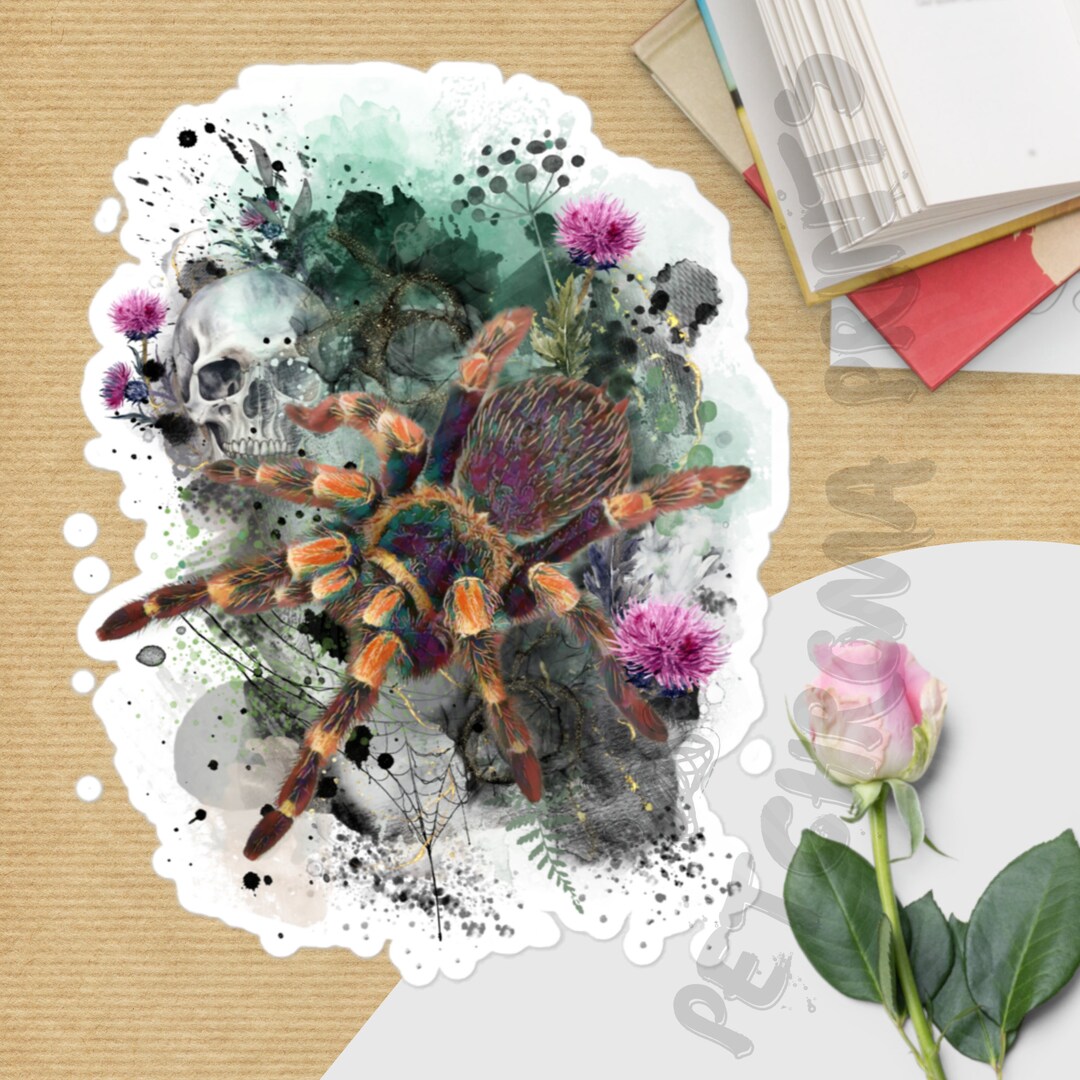 Red Knee Tarantula Arachnid Watercolor Sticker. Goth Halloween Bug ...