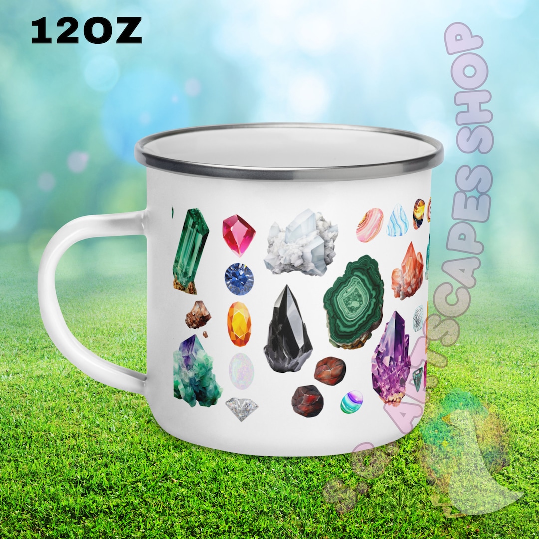 Mineral Gemstone Enamel Metal Mug! Mineralogy Amethyst, Malachite ...