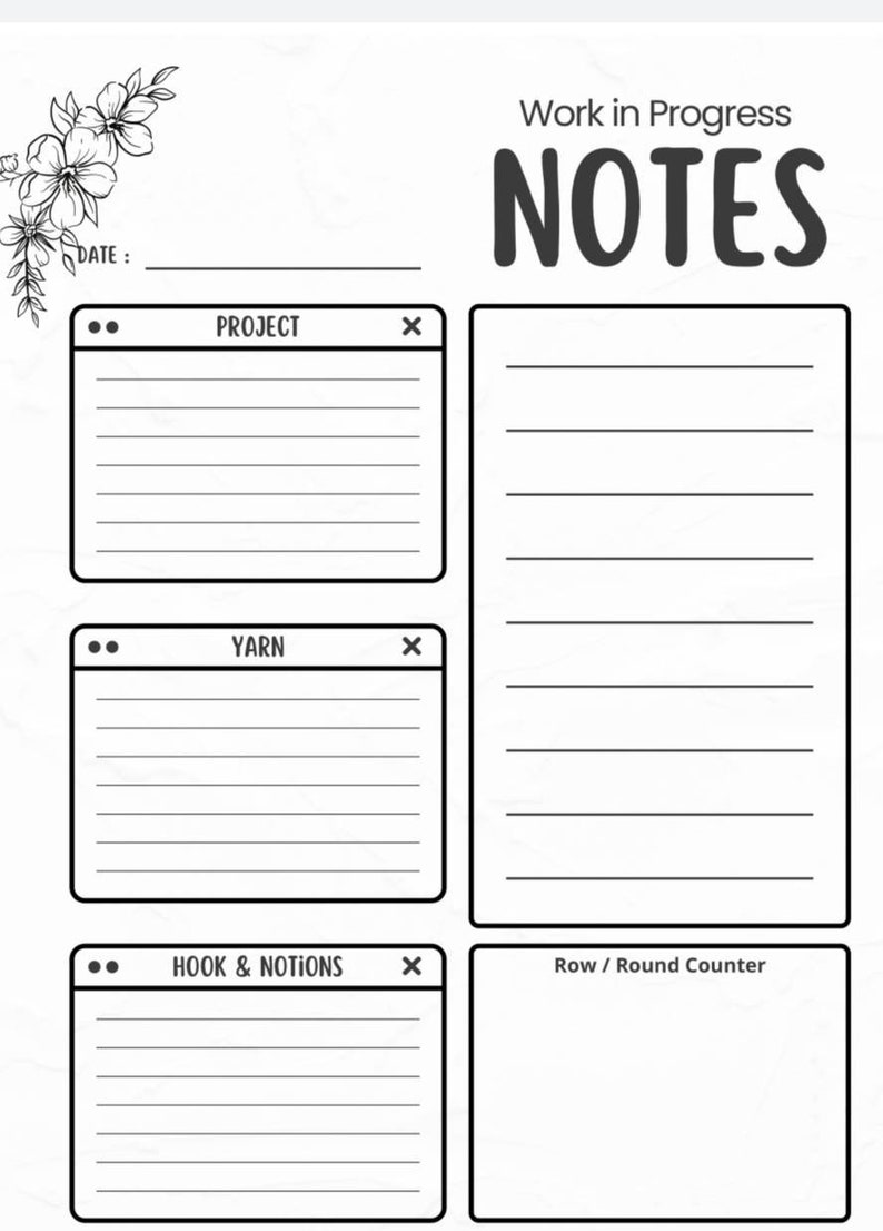 Crochet Work in Progress Notes Sheet - Etsy