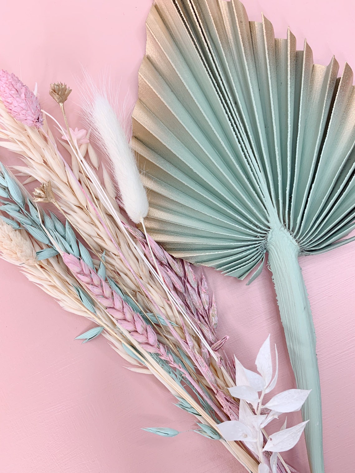 Sage Gold and Pink Dried Flower Cake Topper Palm Spear - Etsy