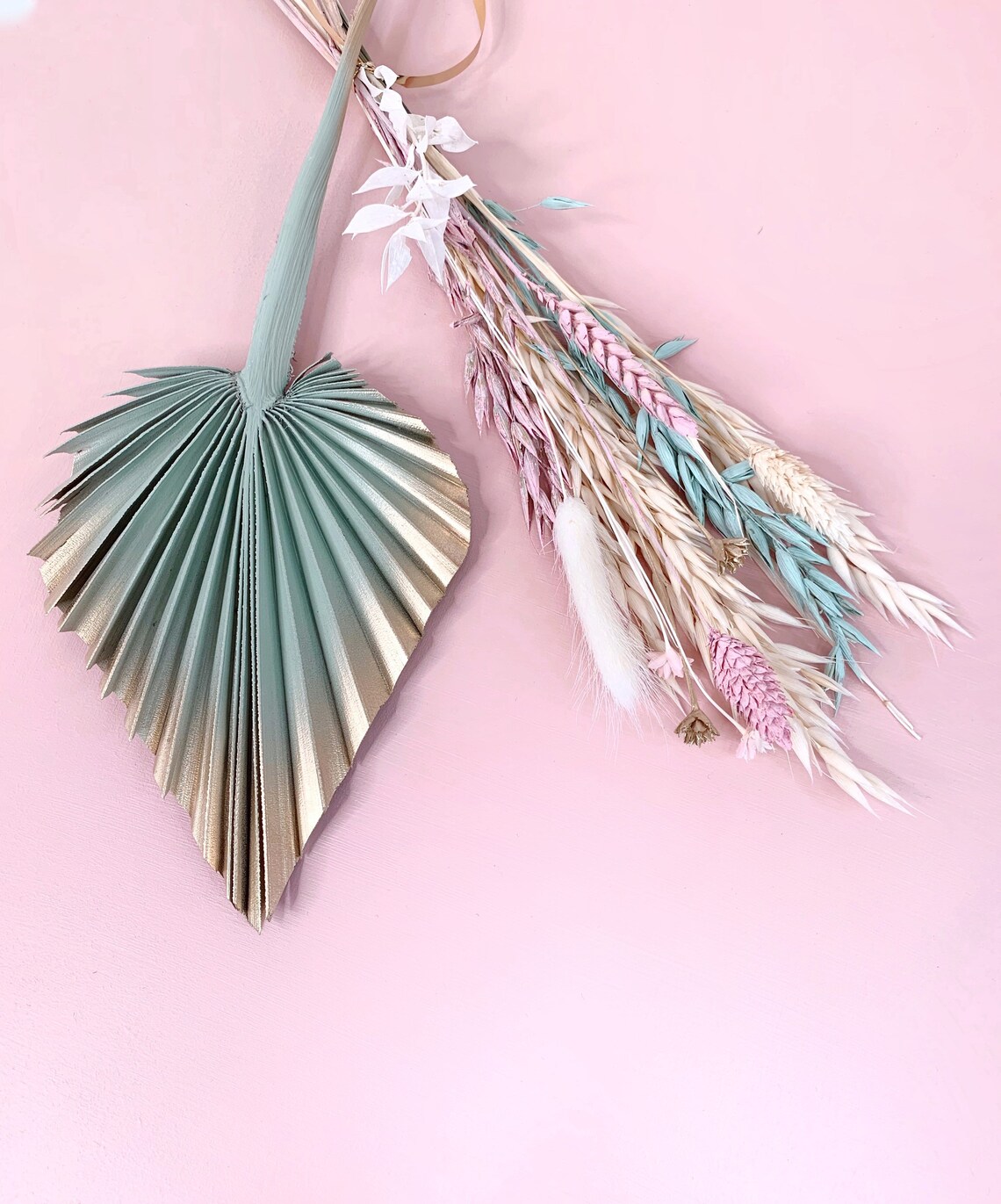 Sage Gold and Pink Dried Flower Cake Topper Palm Spear - Etsy