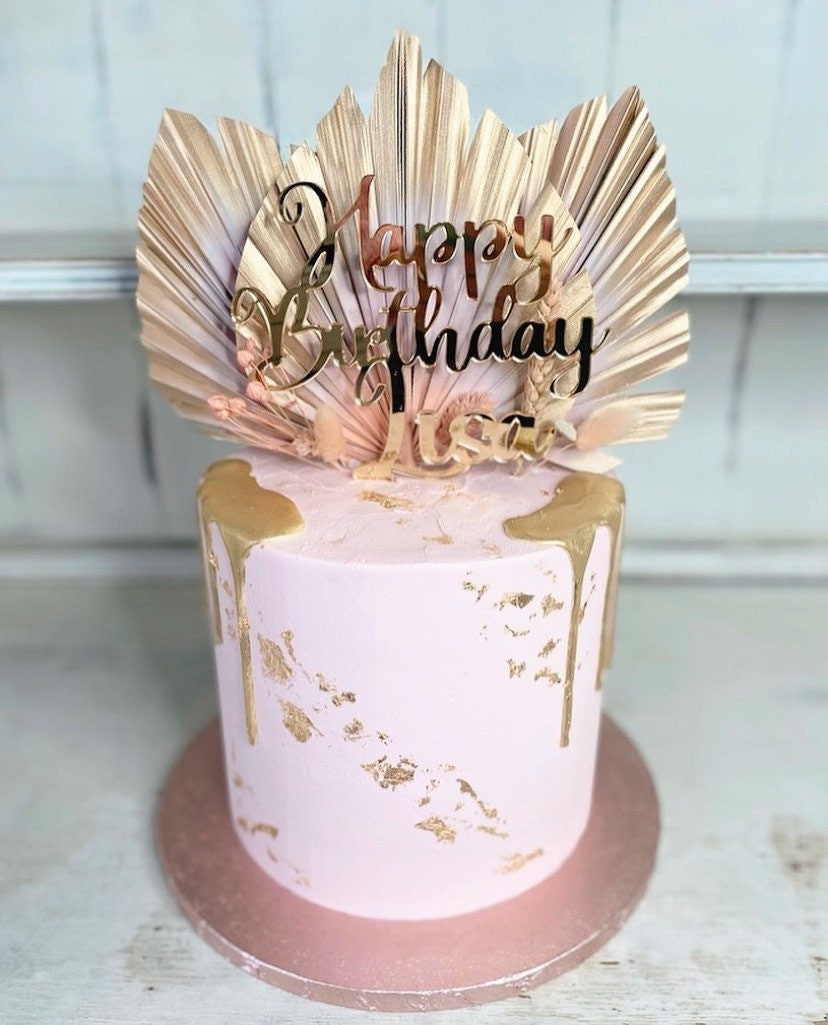Peach Pink and Gold Palm Spear Cake Topper for Cake - Etsy