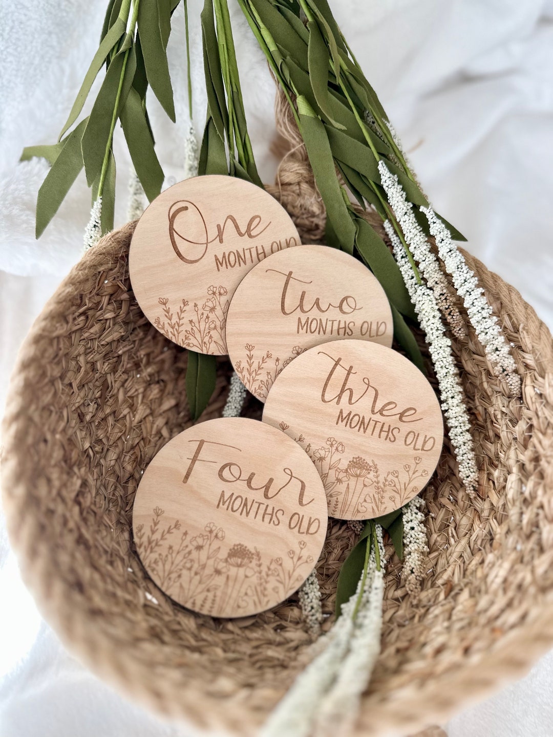 Wildflower Monthly Milestone Markers I Baby Month Markers I Wooden ...