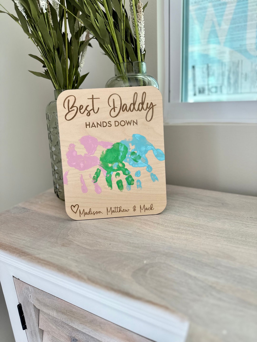 DIY Best Daddy Hands Down I Father Hand Print Sign I Personalized ...