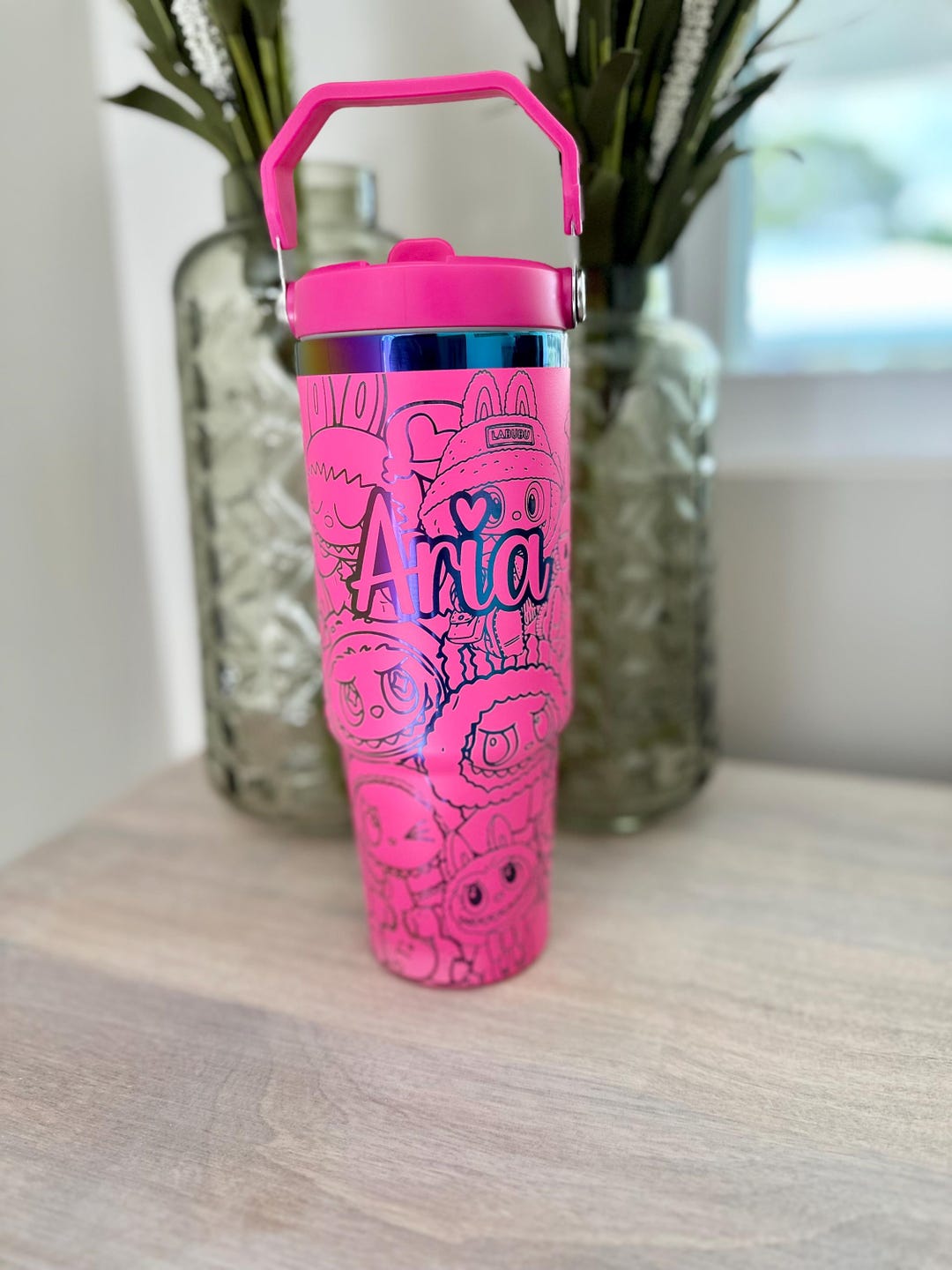 30oz Labubu Tumbler With Rainbow Underlay | Custom Engraved Cup ...