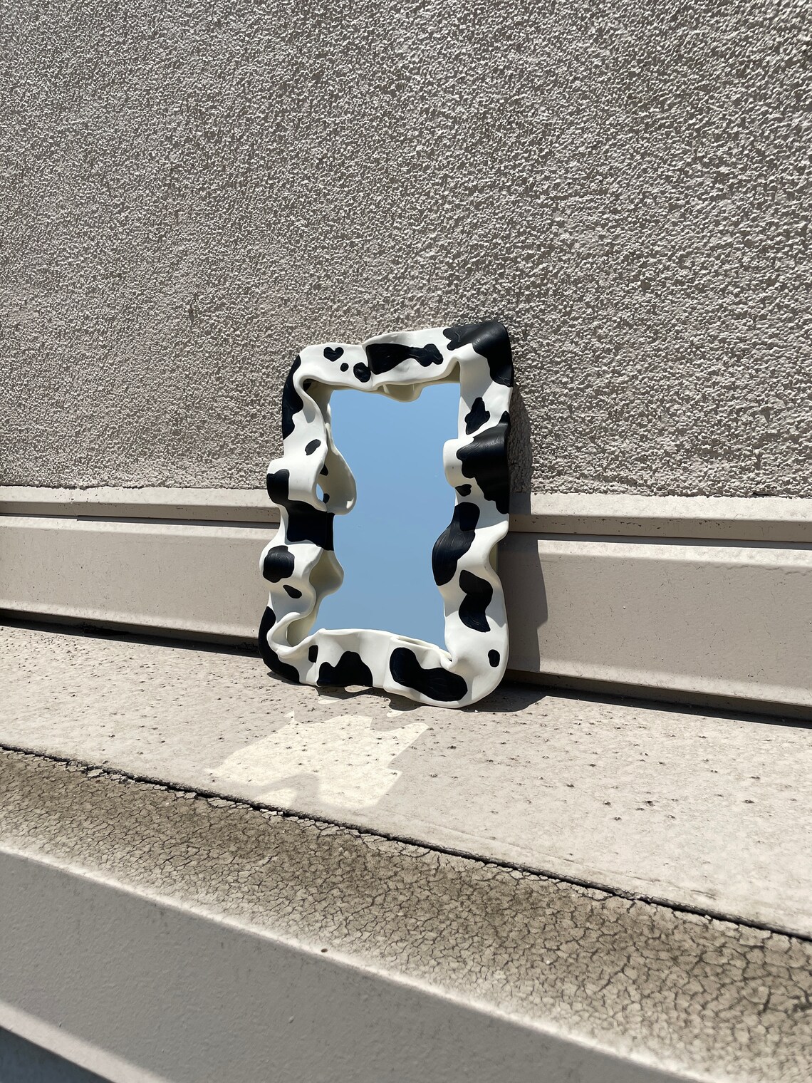 Cow Print Mirror Wavy Wall Mirror Retro Mirror Clay Mirror | Etsy
