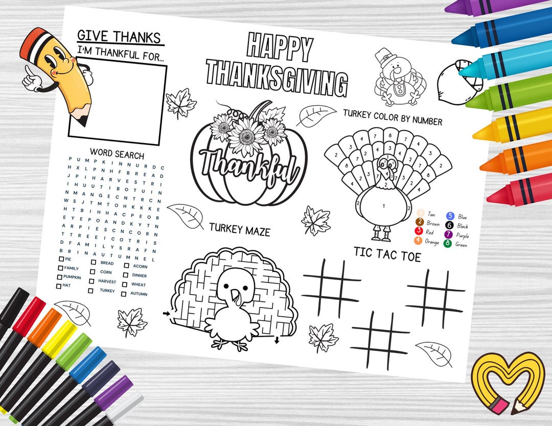 Thanksgiving Kids Activity Placemats | 1 Design | PDF Prints | 11x8.5 ...