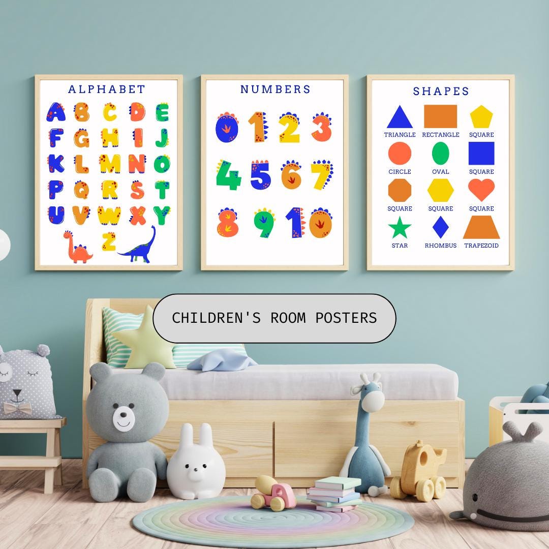 Dinosaur Learning Posters, Shapes, Alphabet, Affirmations, Months, Days ...