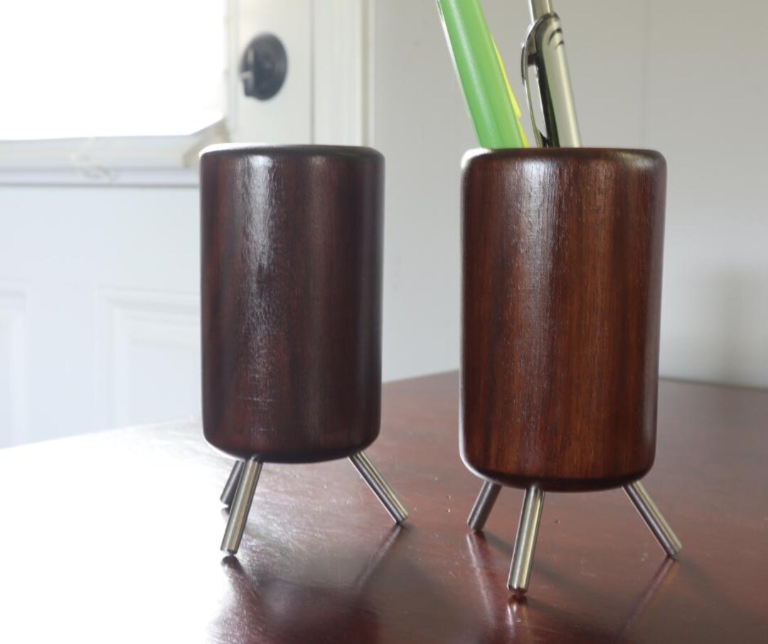 Rosewood Pen Holder – Nickel Steel Legs, Minimal Luxury Desk Organizer ...