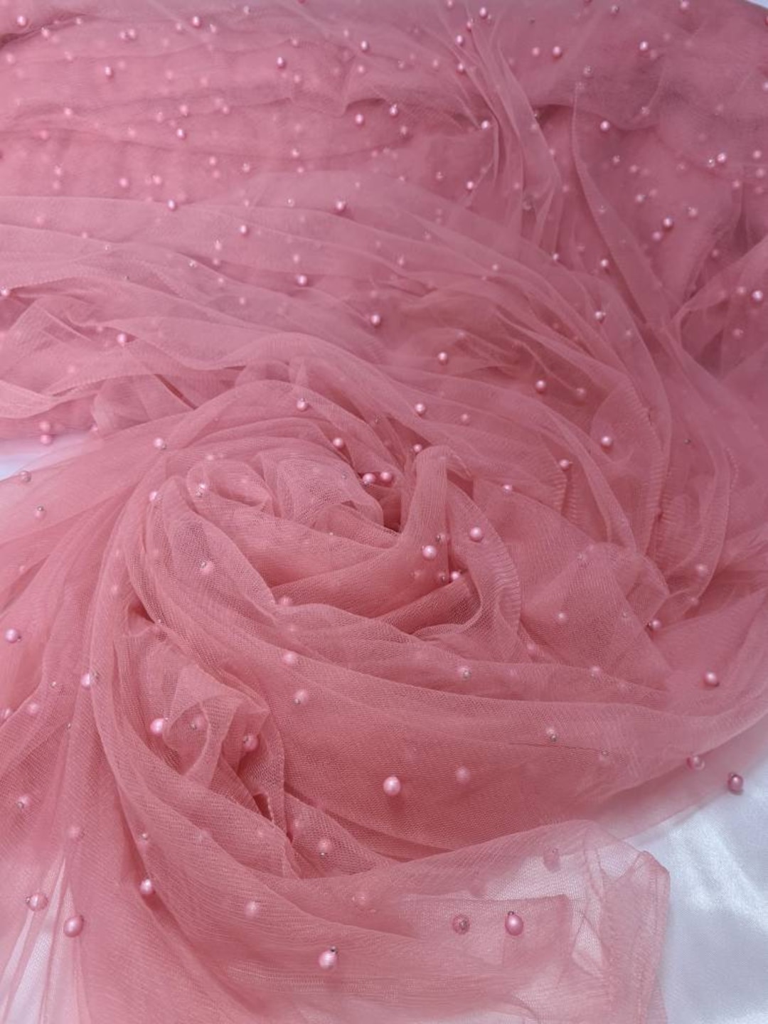 Pink Tulle Fabric. Pearl Tulle Fabric. Pink Soft Tulle Fabric. 60 Inch ...