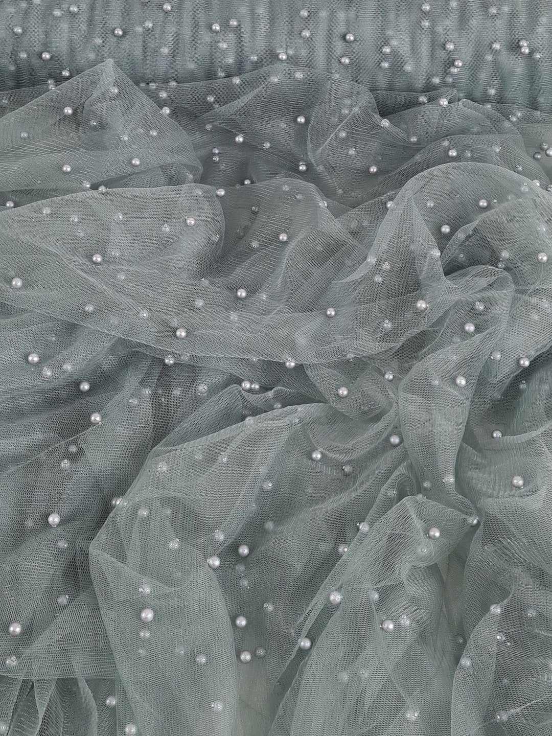Grey Tulle Fabric. Soft Tulle Fabric, Bridal Fabric, Grey Pearl Fabric ...