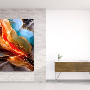 Aureate Rift Acrylic Wall Art | Teal-gold Geode Lava Panel | Modern ...