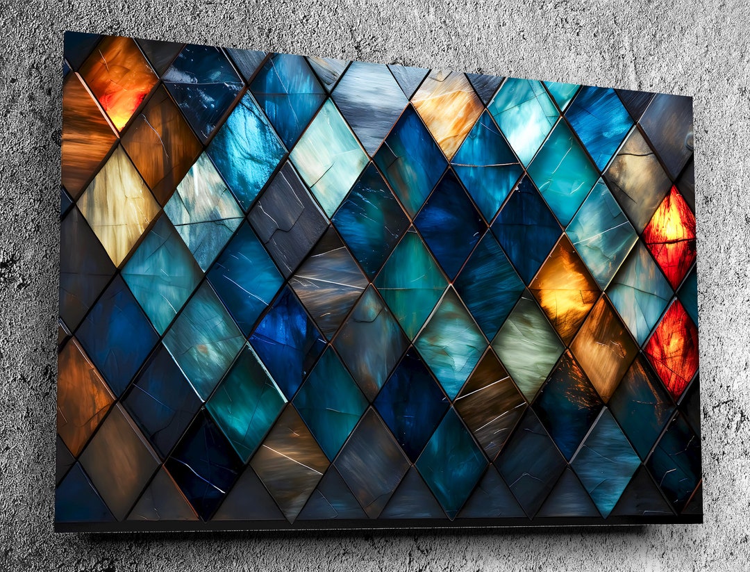 Azure Marbled Rhombus - Wall Art - Luxury Acrylic Glass Wall Decor ...