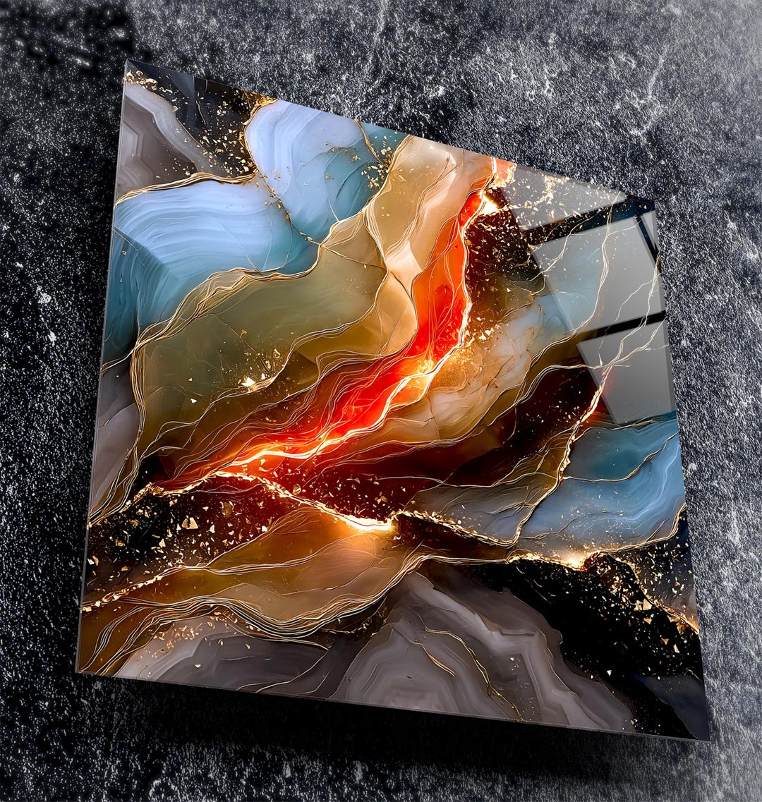 Aureate Rift Acrylic Wall Art | Teal-gold Geode Lava Panel | Modern ...