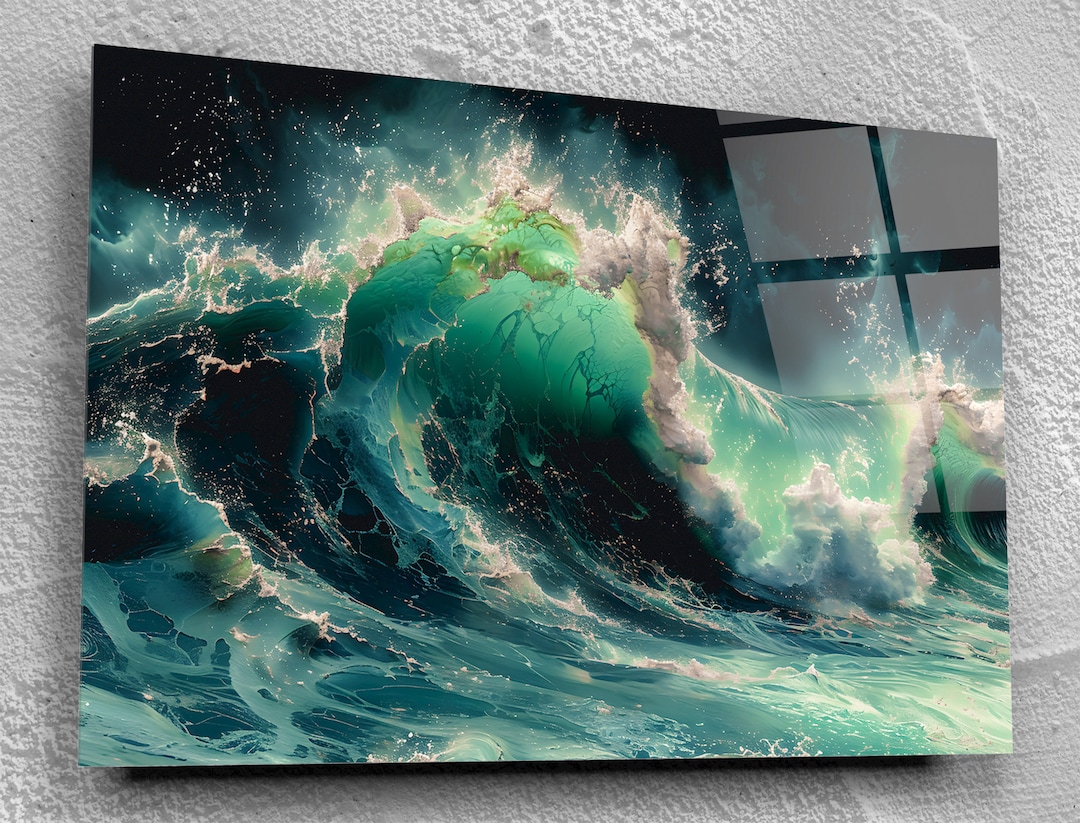 Oceanglory Handcrafted Crystal Acrylic Glass Wave Wall Art With Dynamic ...