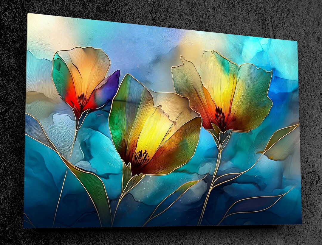 Golden Poppy Crystal Acrylicglass Wall Art: Luxury Floral Decor - Etsy