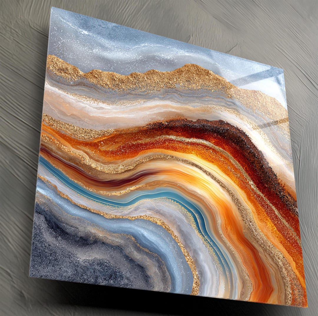 Sahara Gold Slice – Fiery Geode Crystal Acrylic Glass Wall Decor ...