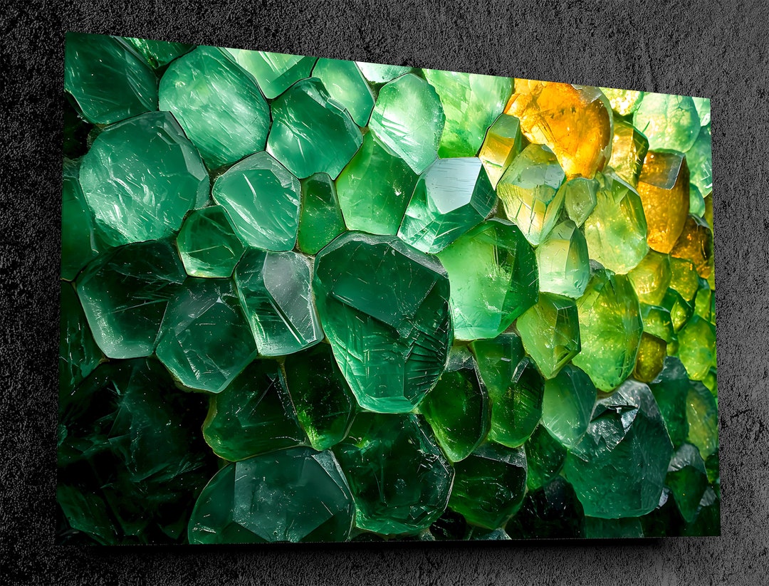 Emerald Ensemble Artwork: Handcrafted Radiance Behind Acrylic Glass, Durable & Uv-protected Art ...