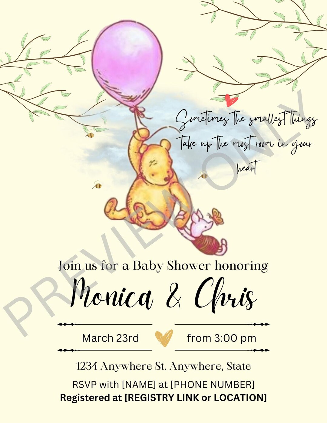Vintage Winnie the Pooh Baby Shower Invitation Template - Etsy