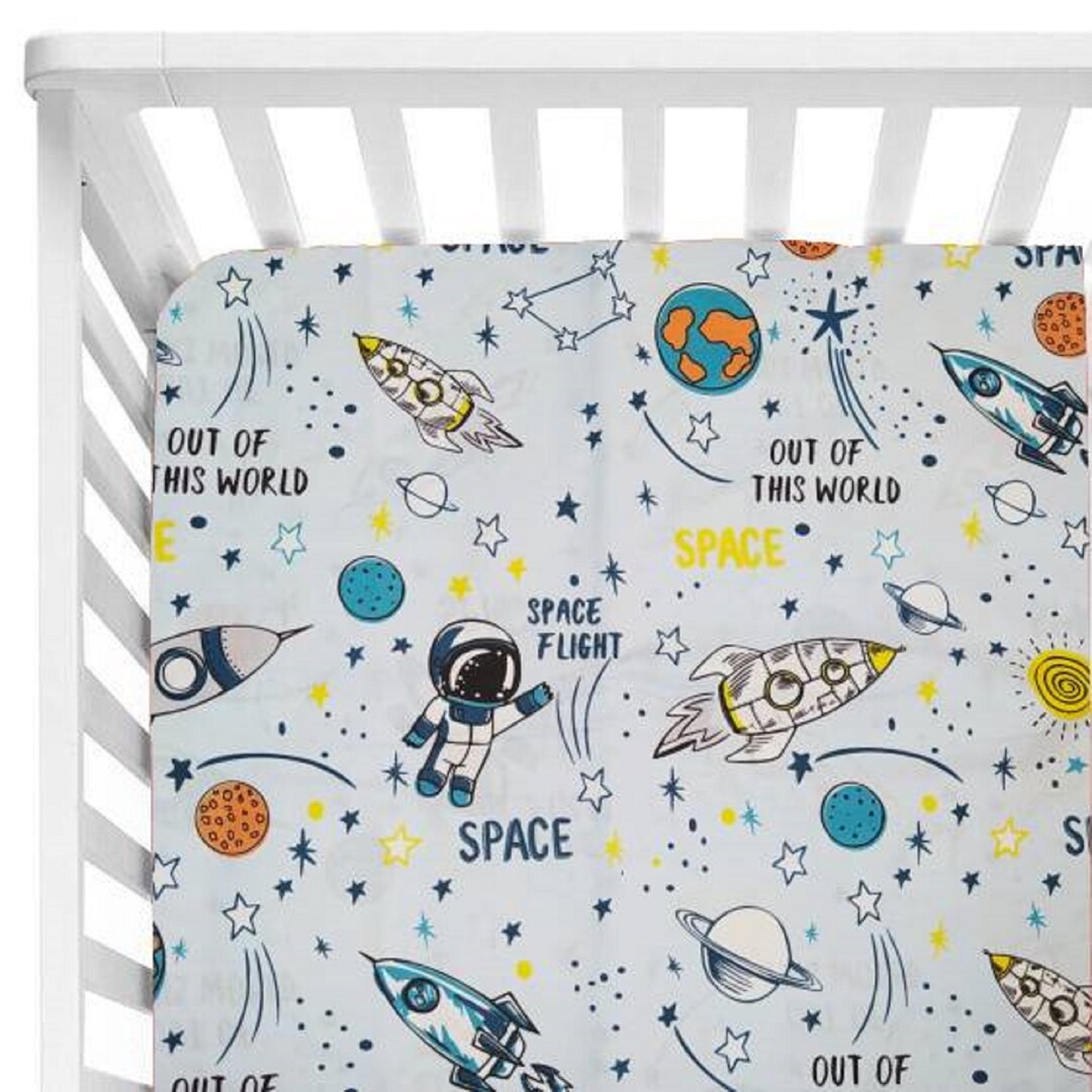 Space Crib Sheet: Rocket Astronaut Print, 100% Cotton Fitted Sheet - Etsy