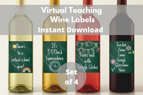 Virtual Teaching Wine Labels Printable Remote School Year - Etsy