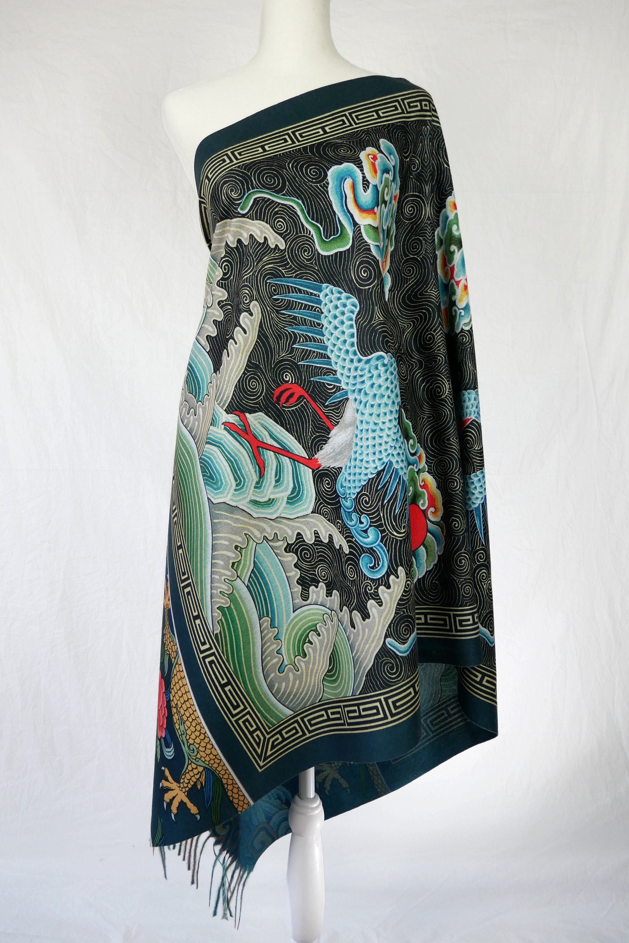 Two Tone Japanese Chinese Dragon Phoenix Lucky Pattern Fine - Etsy