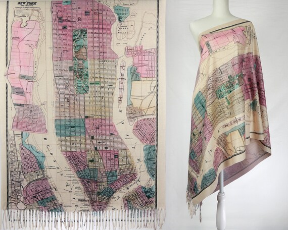 Vintage Map of New York and Vicinity Artistic Blanket Scarves | Etsy