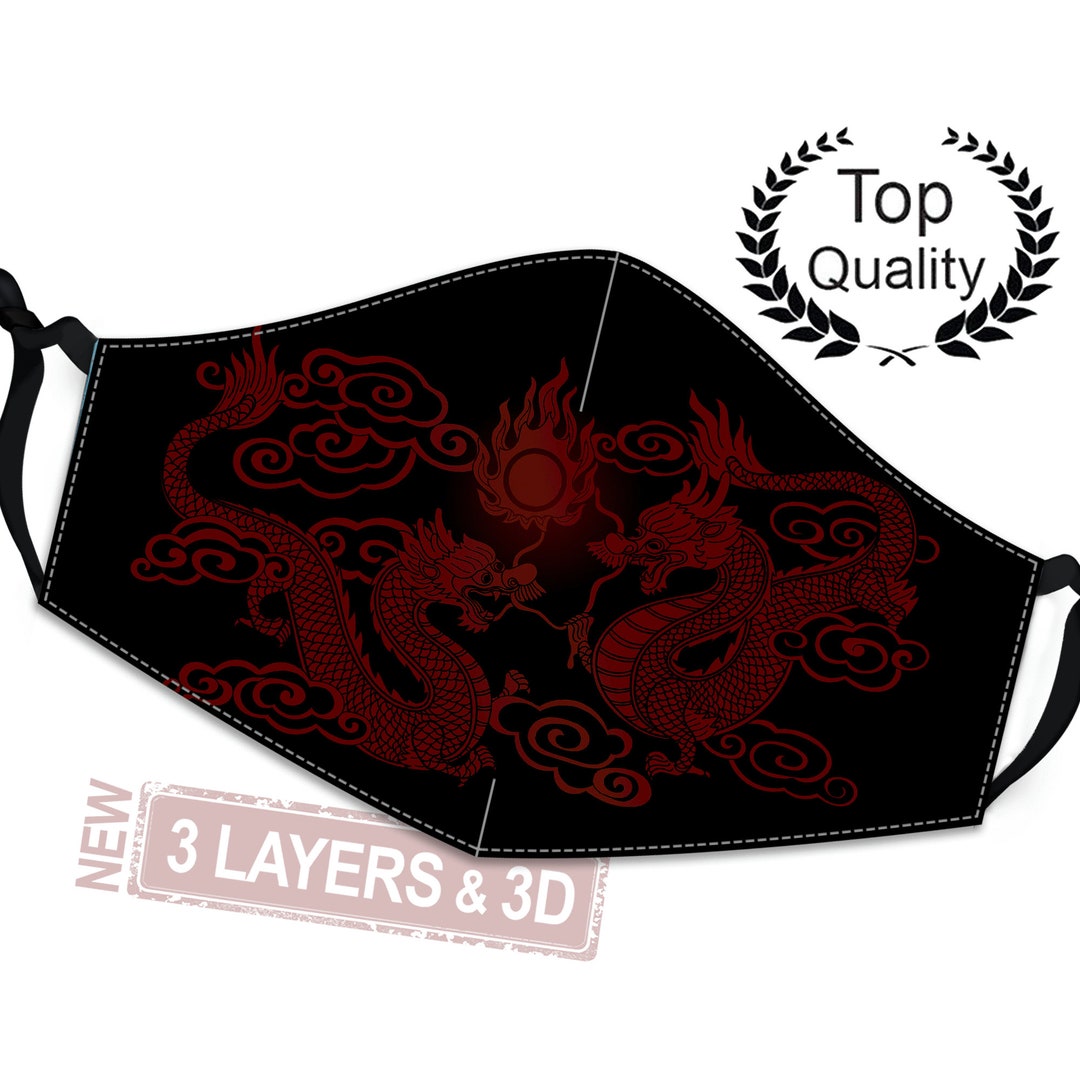 3-layered Gothic Red & Black Dragon Face Mask Asian-inspired - Etsy