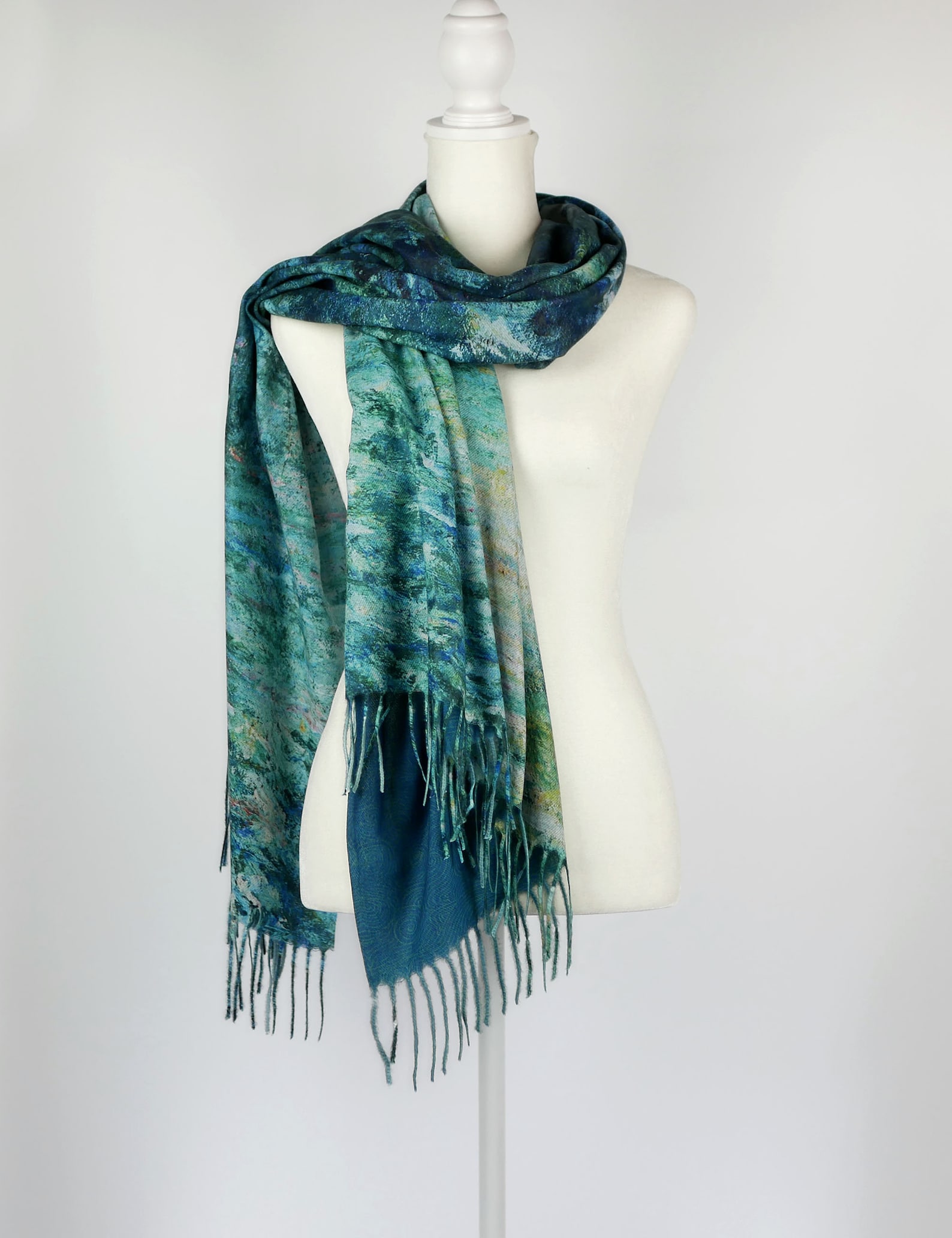 Lake Blue Winter Blanket Scarf Cashmere-feel Fringe Shawl Dark Teal ...