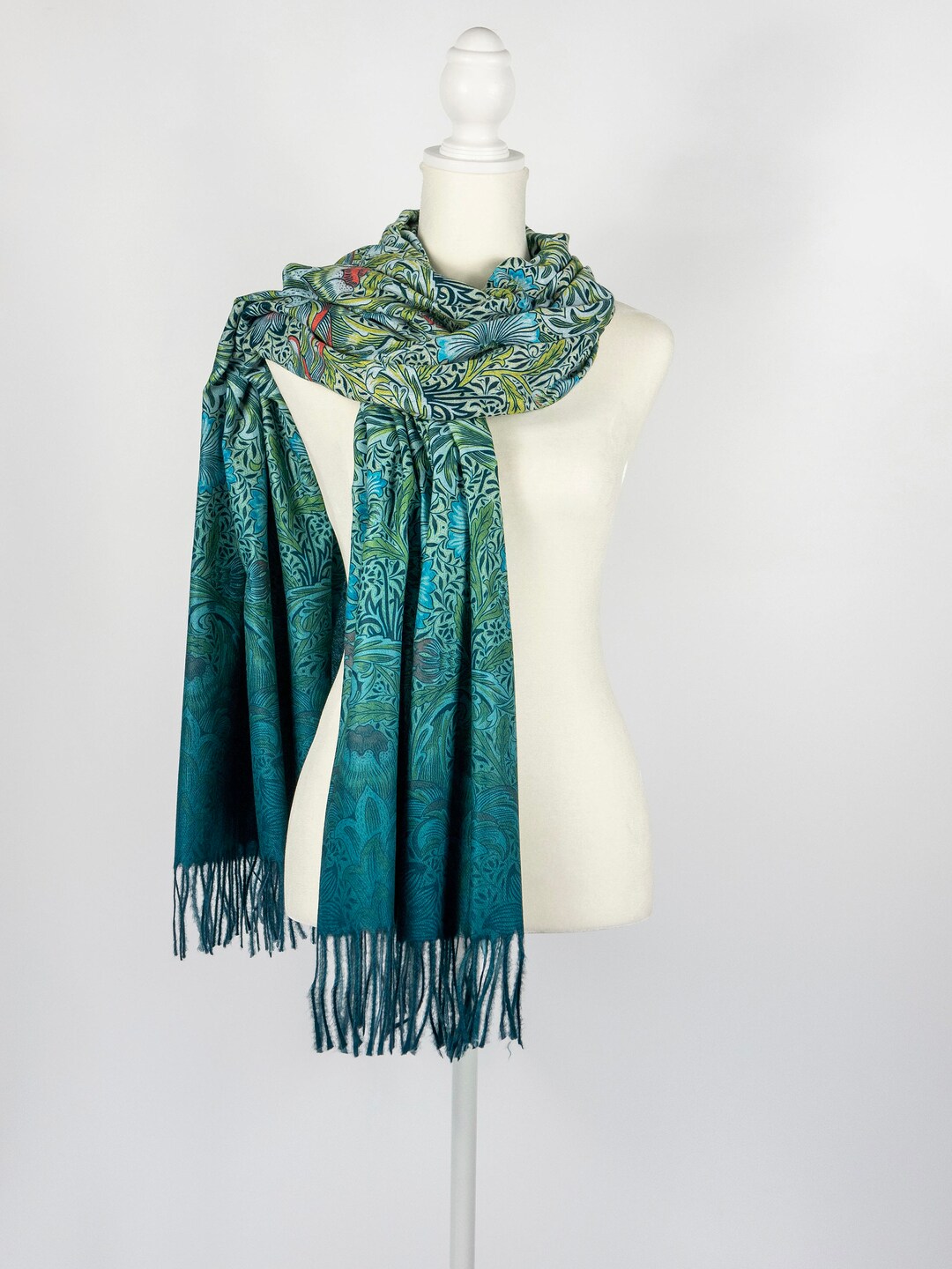 Peacock Green Blanket Scarf Teal Flower Winter Wrap Warm Floral Evening ...