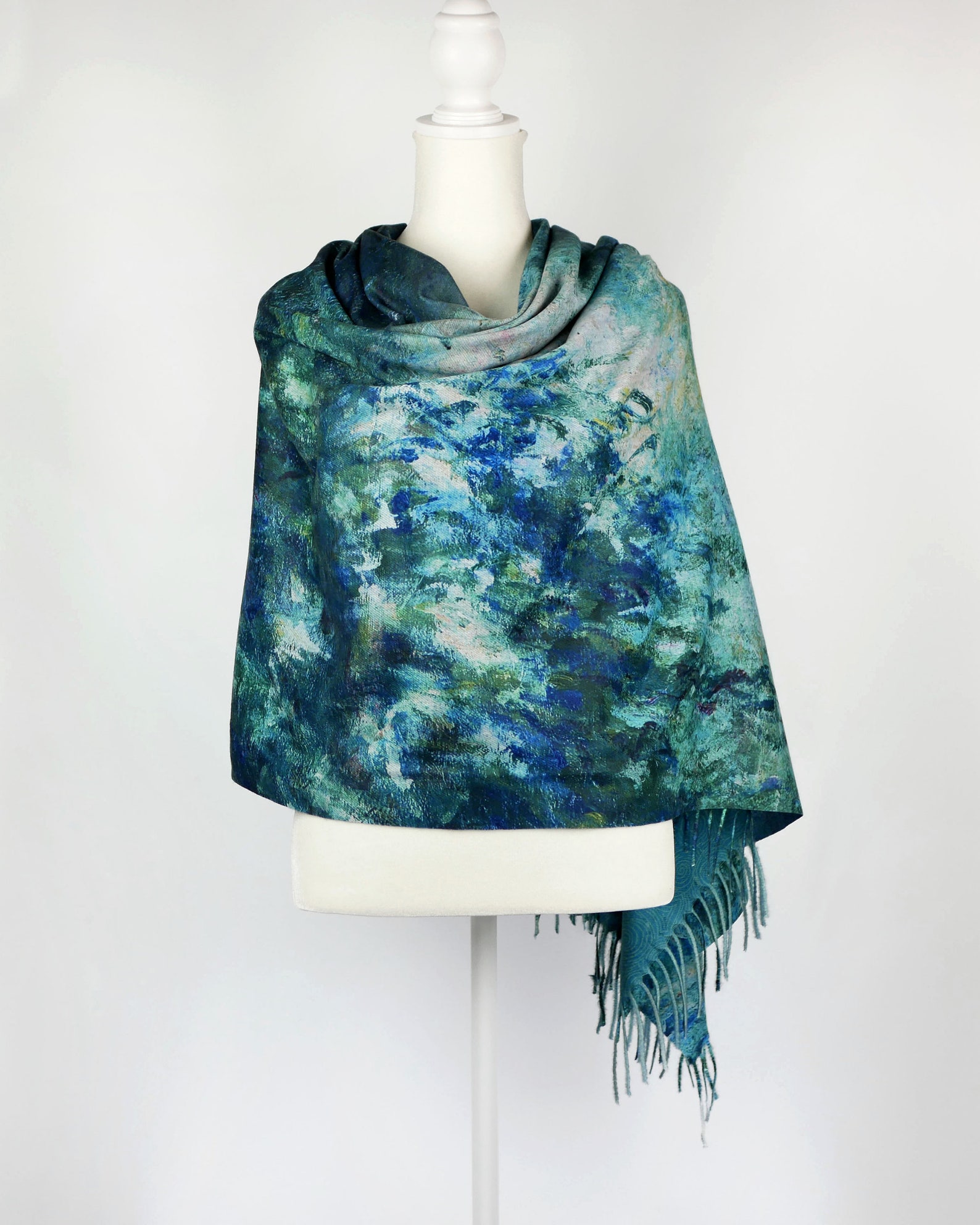 Lake Blue Winter Blanket Scarf Cashmere-feel Fringe Shawl Dark Teal ...