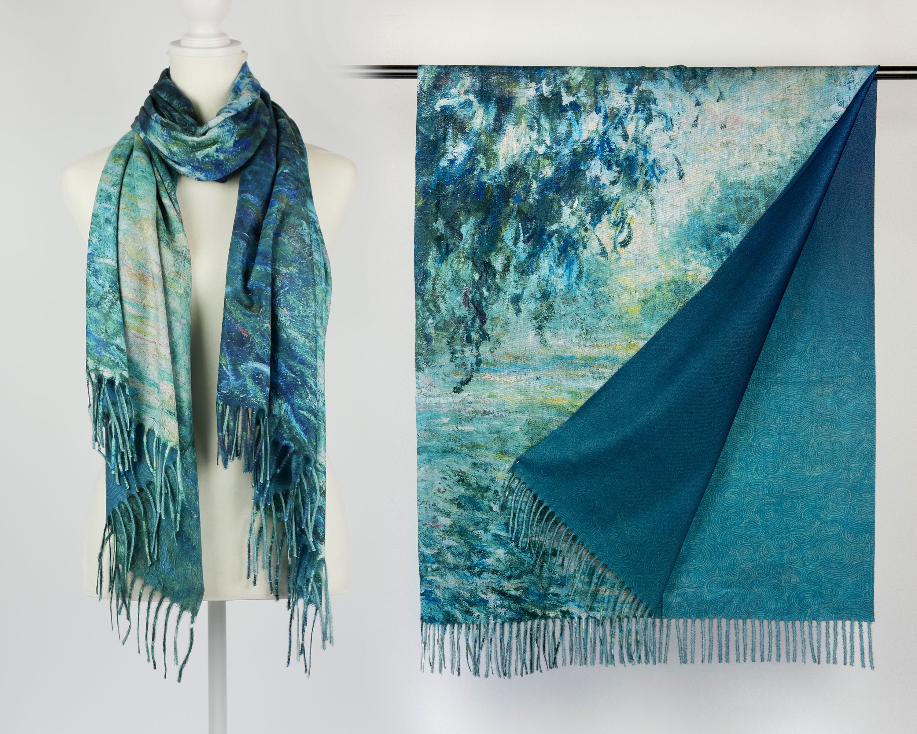Lake Blue Winter Blanket Scarf Cashmere-feel Fringe Shawl Dark Teal ...