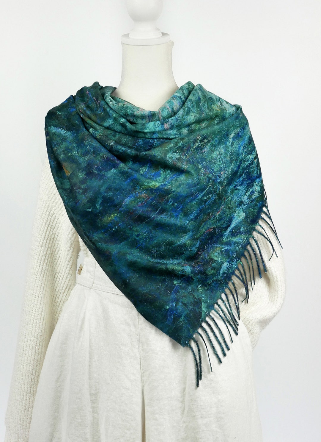 Lake Blue Winter Blanket Scarf Cashmere-feel Fringe Shawl Dark Teal ...