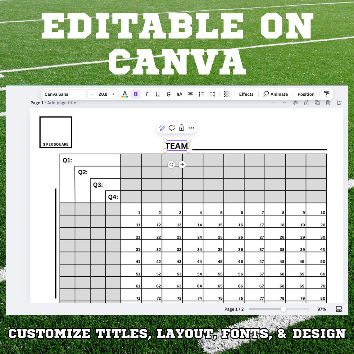 Customizable Football Squares | Football Pool |football Squares ...