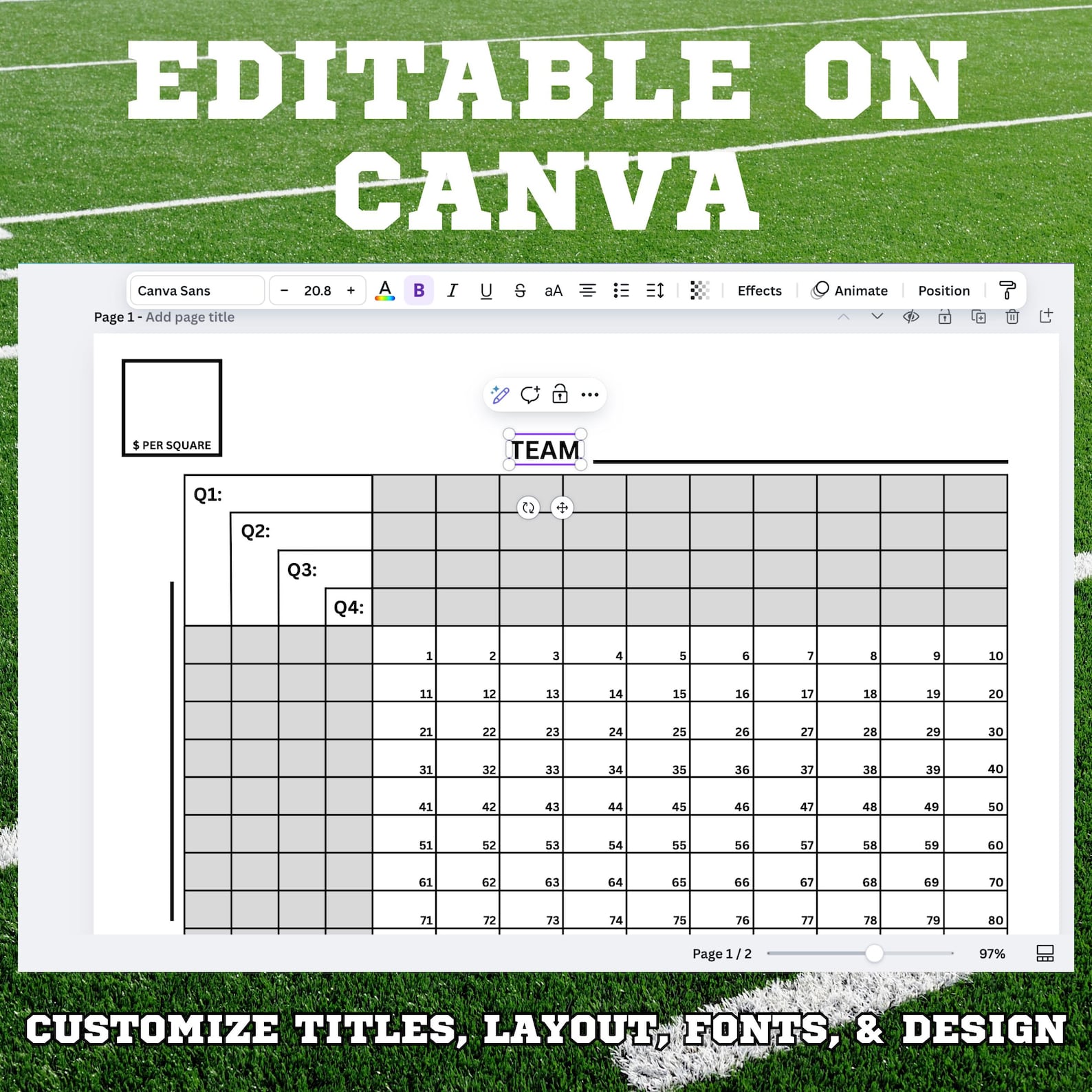 Customizable Football Squares | Football Pool |football Squares ...
