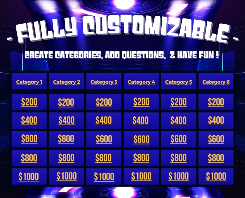 Customizable Jeopardy Powerpoint Template | Host Your Own Game Show | Jeopardy Template ...