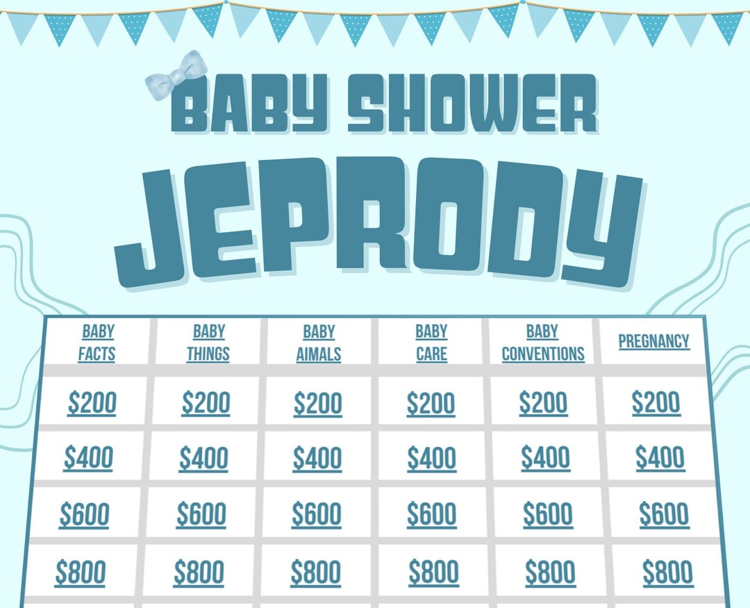 Baby Shower Jeopardy Host Your Own Game Show Baby Shower Games Template ...