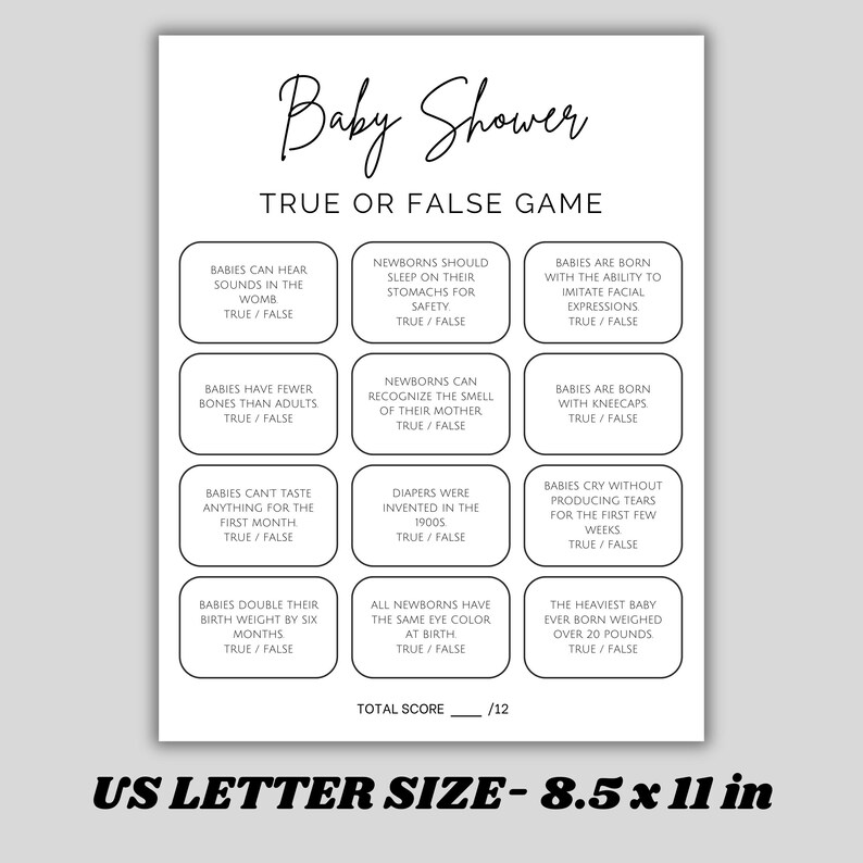 Baby Shower True or False Game | Printable Baby Shower Games | Baby ...