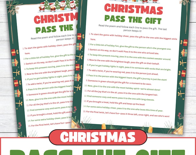 Christmas Pass the Gift Game | Printable Holiday Party Game for Family ...