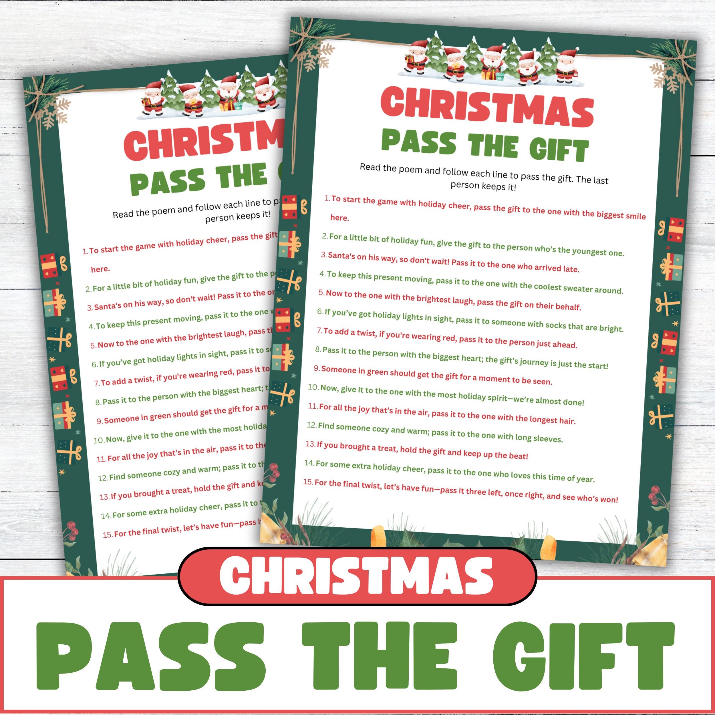 Christmas Pass the Gift Game | Printable Holiday Party Game for Family ...