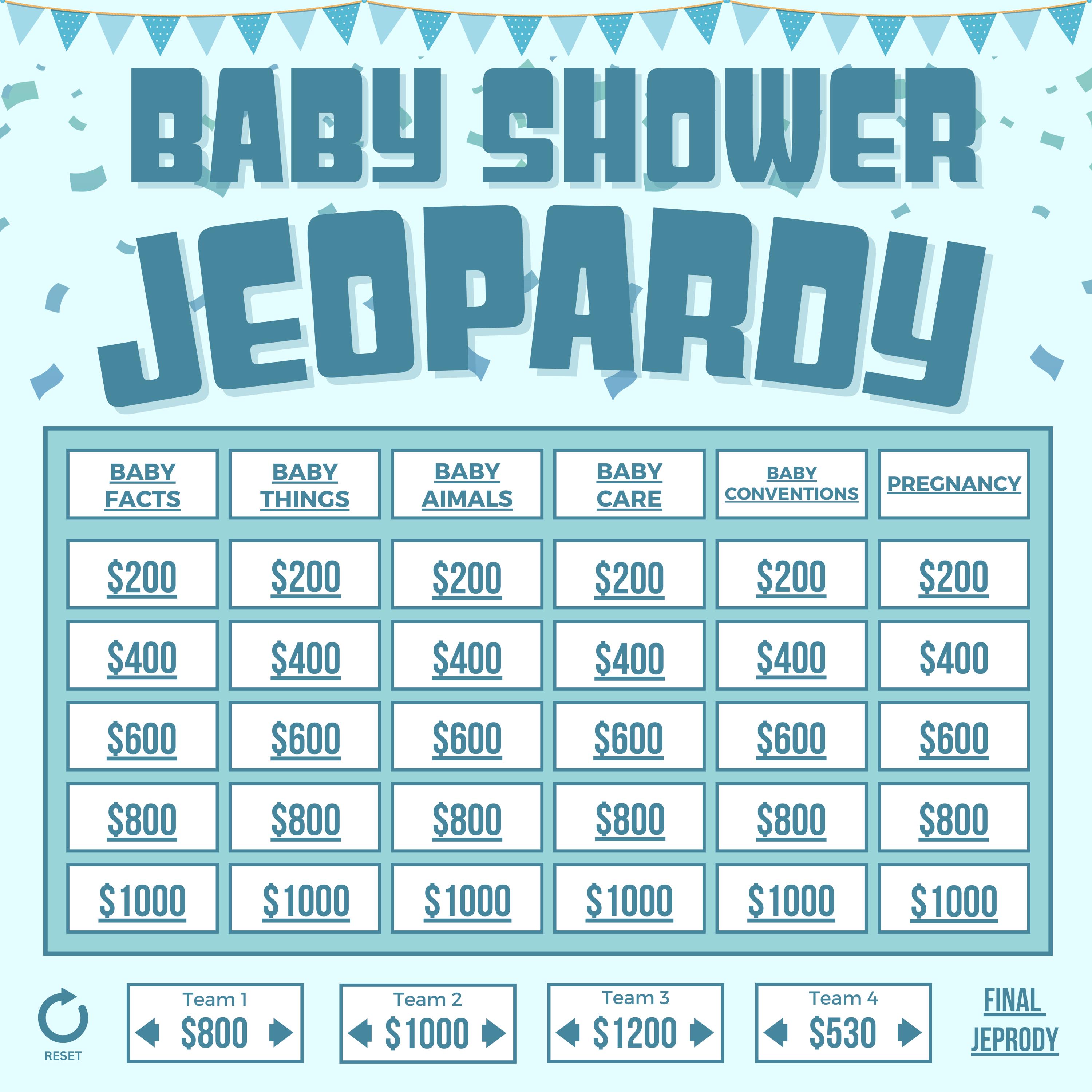 Baby Shower Jeopardy | Host Your Own Game Show | Baby Shower Games ...