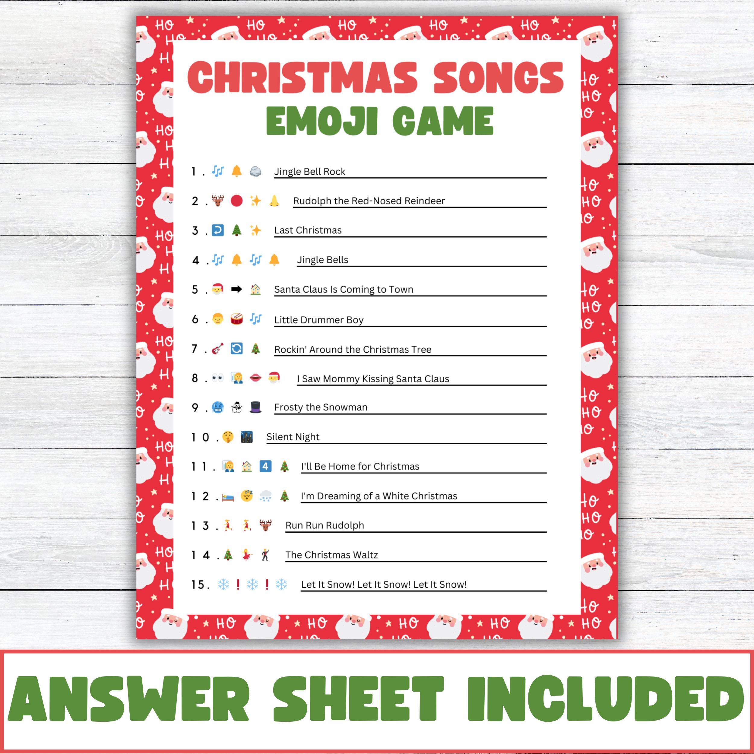 Christmas Emoji Songs Pictionary | Christmas Songs Printable Game | Fun ...