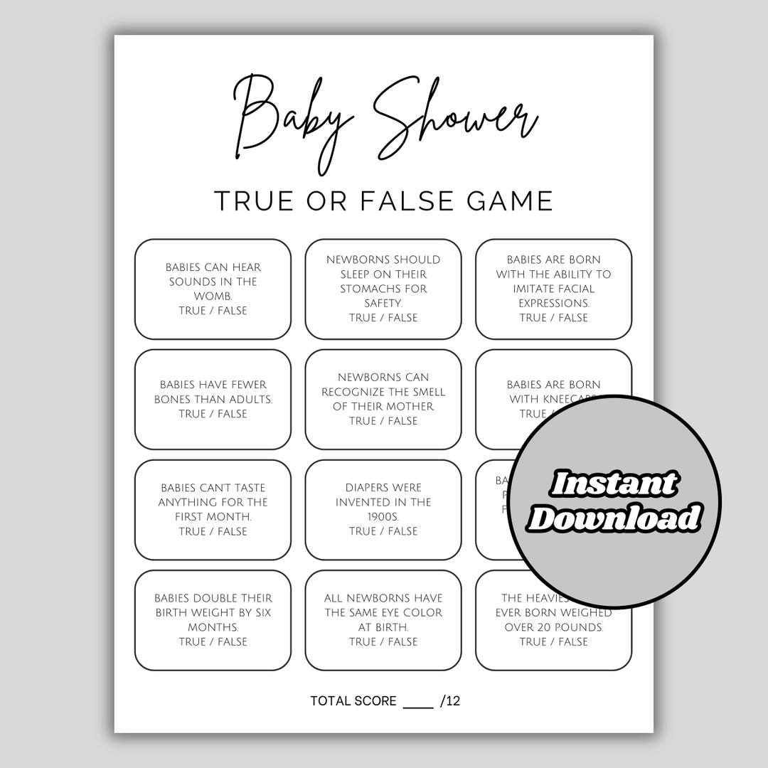 Baby Shower True or False Game | Printable Baby Shower Games | Baby ...